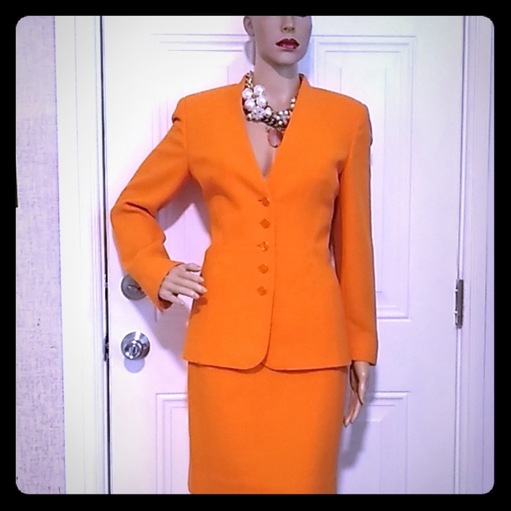 Escada 10 40 Orange Sherbet Logo Tailored Wool Skirt … - Gem